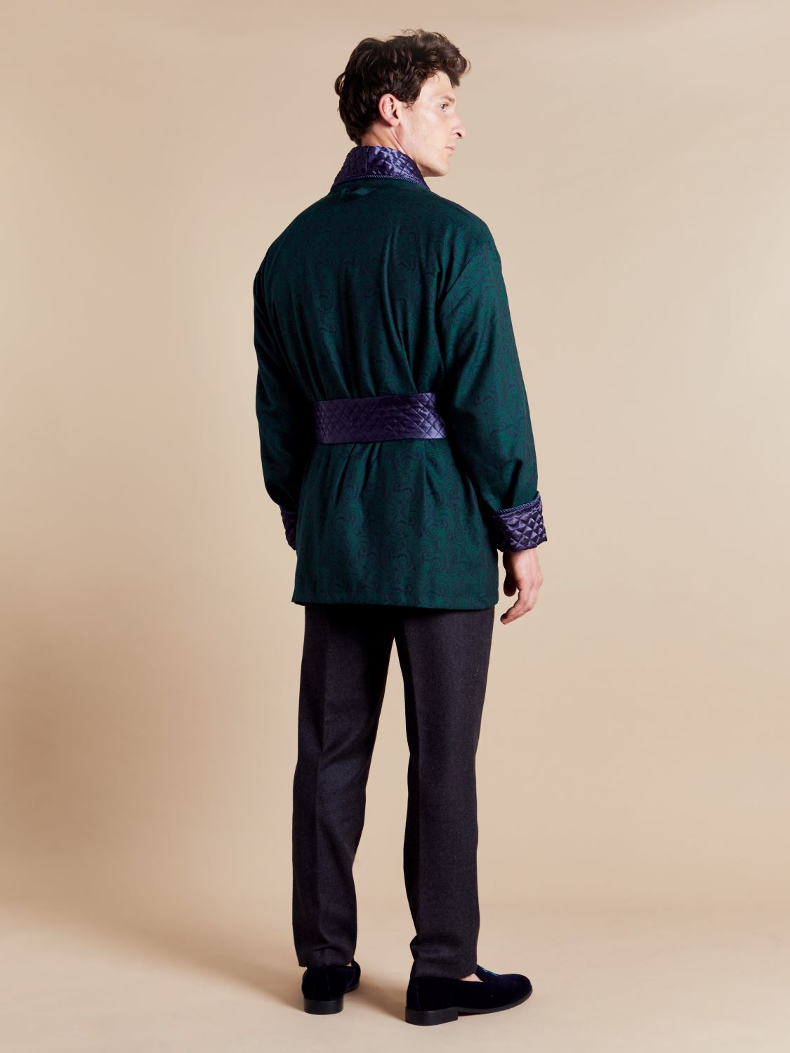 Russborough Short Velvet Smoking Jacket in Green | Bown of London ...