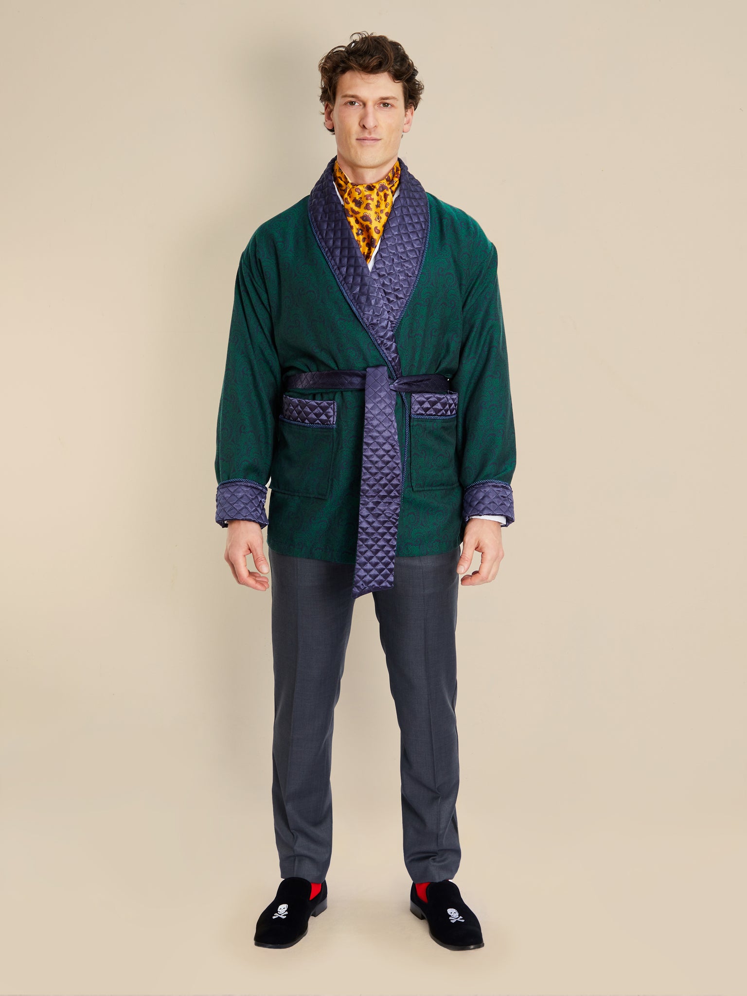 Russborough Short Velvet Smoking Jacket in Green | Bown of London ...